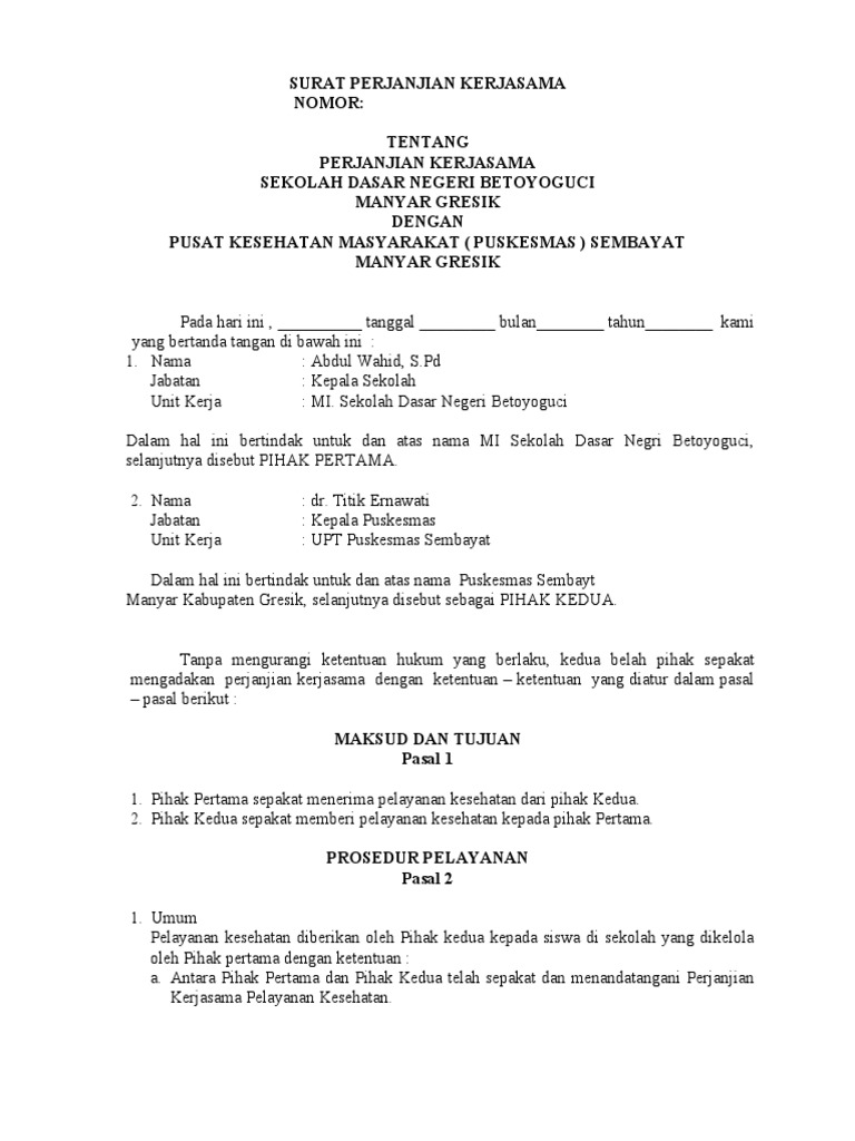 MOU PKM SEMBAYAT Dengan SDN BETOYOGUCI | PDF