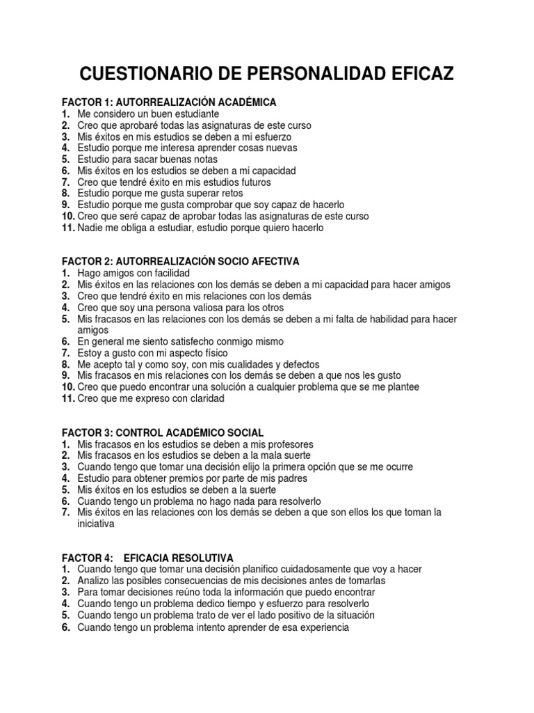 Cuestionario de Personalidad Eficaz | PDF
