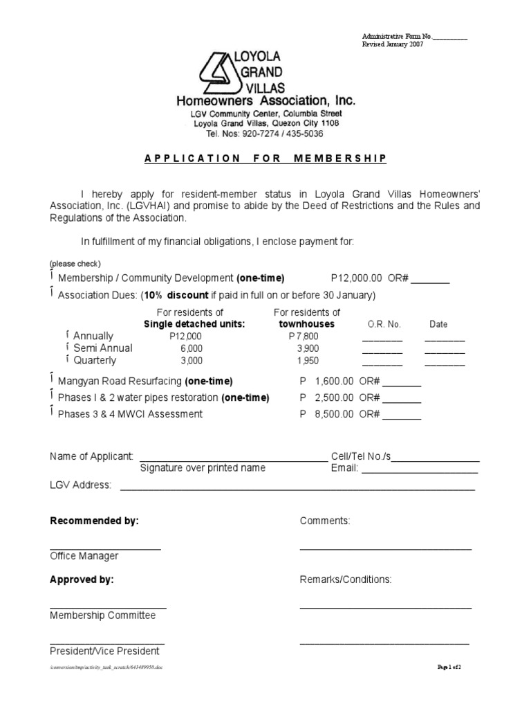 LGVHAI Membership Application Form | PDF | Private Law | Justice