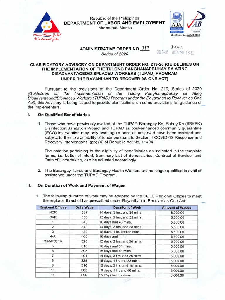 AO 217 20 Clarificatory Advisory On DO 219-20-1 | PDF