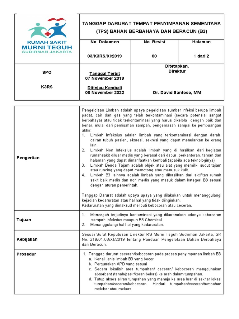 03 - Sop Tanggap Darurat TPS B3 | PDF | Sains & Matematika