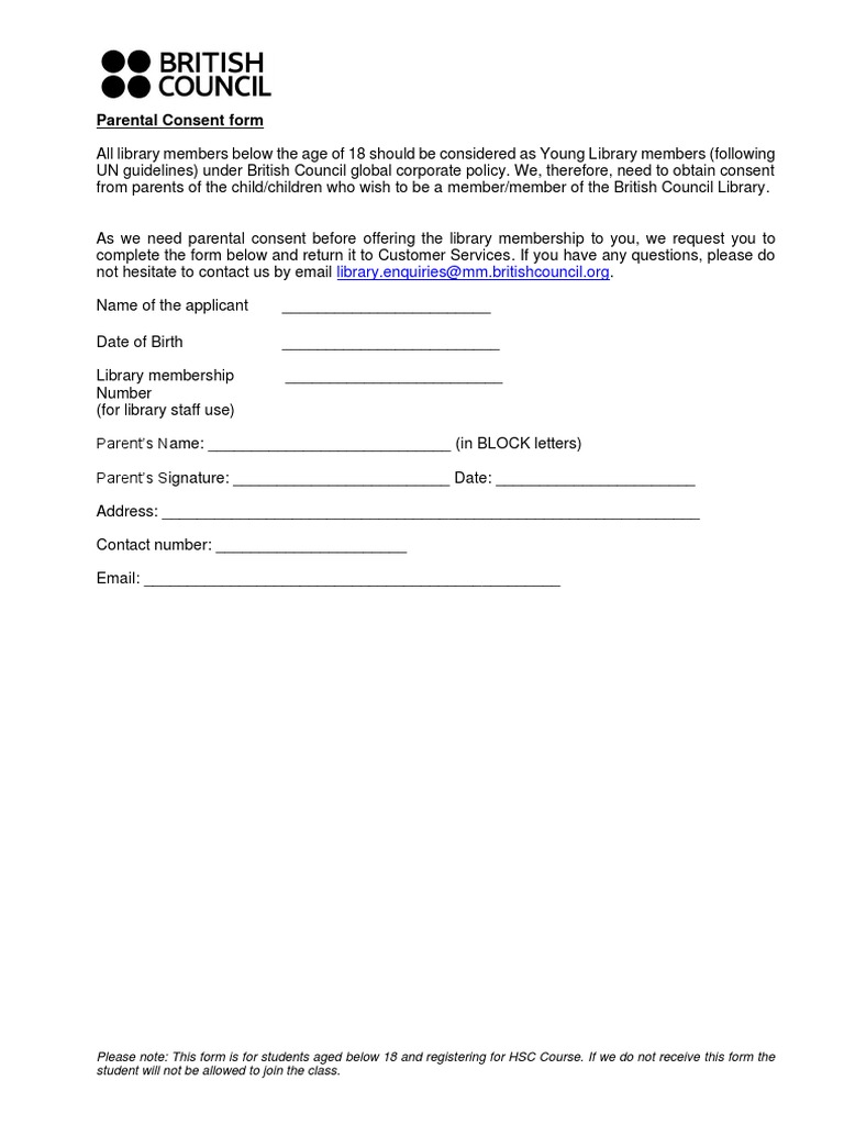 Parental Consent for Library Membership | PDF | Finance & Money Management