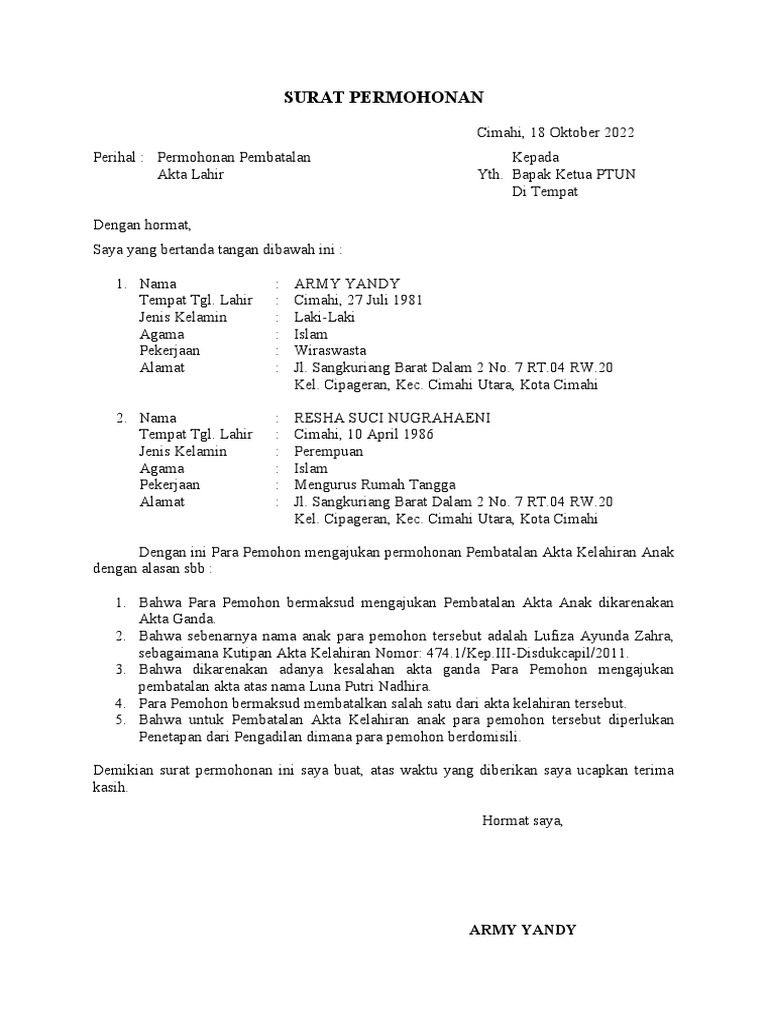 Surat Permohonan Ocha | PDF