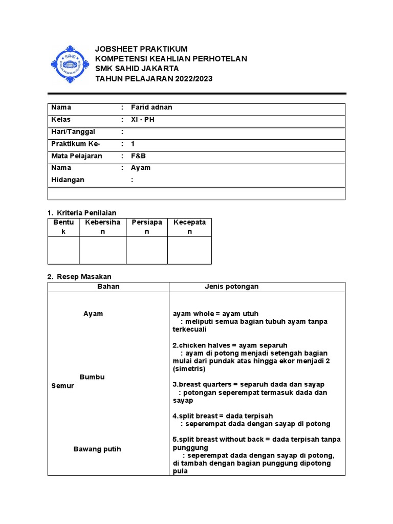 Jobsheet Praktikum Perhotelan | PDF