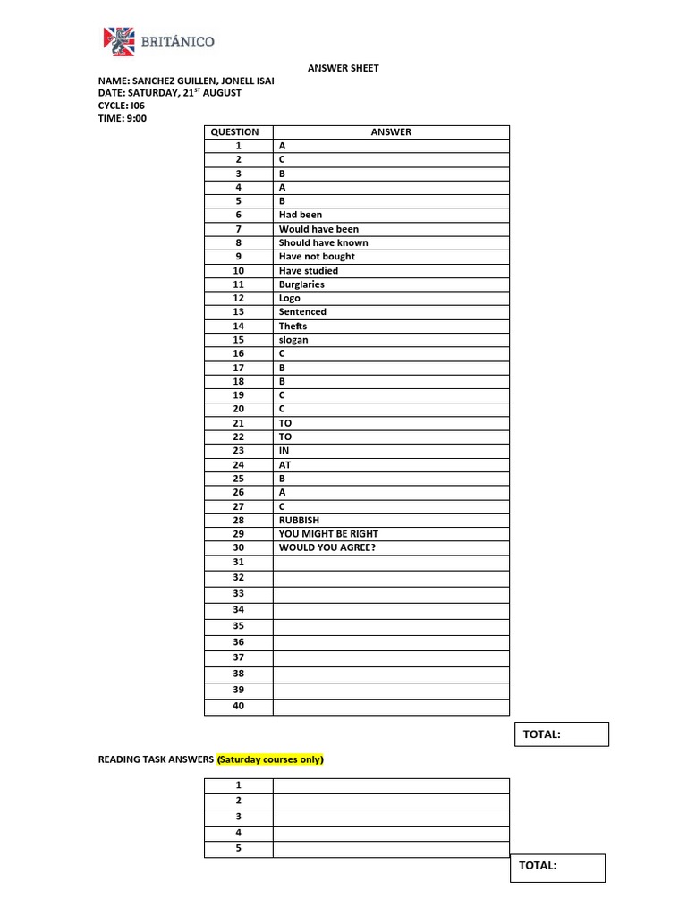 Answer Sheet Navigate Courses | PDF