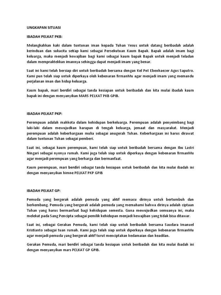 Ungkapan Situasi Ibadah Pelkat Dan Keluarga 31 Jan 2023 | PDF