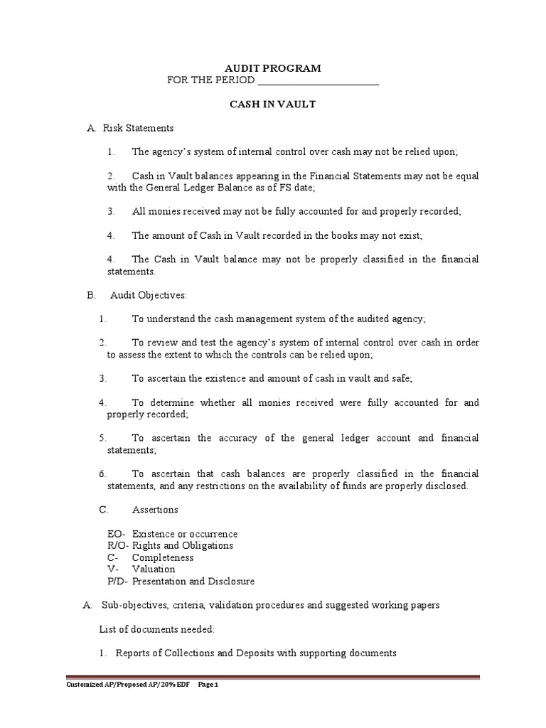 AP - Cash in Vault | PDF | Audit | Banks