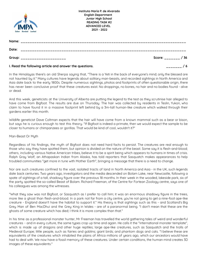 Reading Task 2 2nd Trim | PDF