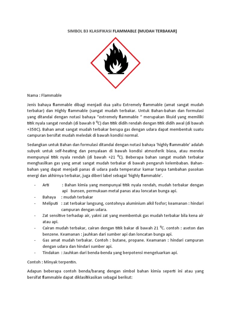 Simbol B3 Klasifikasi Flammable (Mudah Terbakar) | PDF
