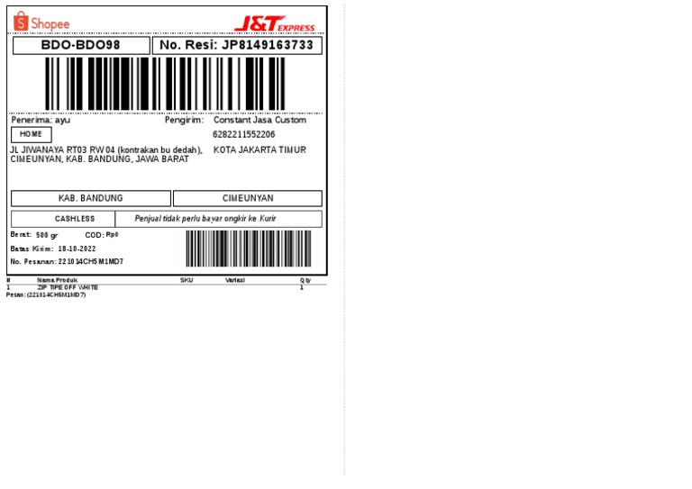 Label Pengiriman Paket J&T dan JNE | PDF