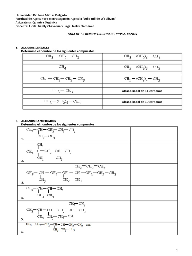 Guia de Ejercicios Hidrocarburos-Alcanos | PDF | Alcano | Compuestos de hidrógeno