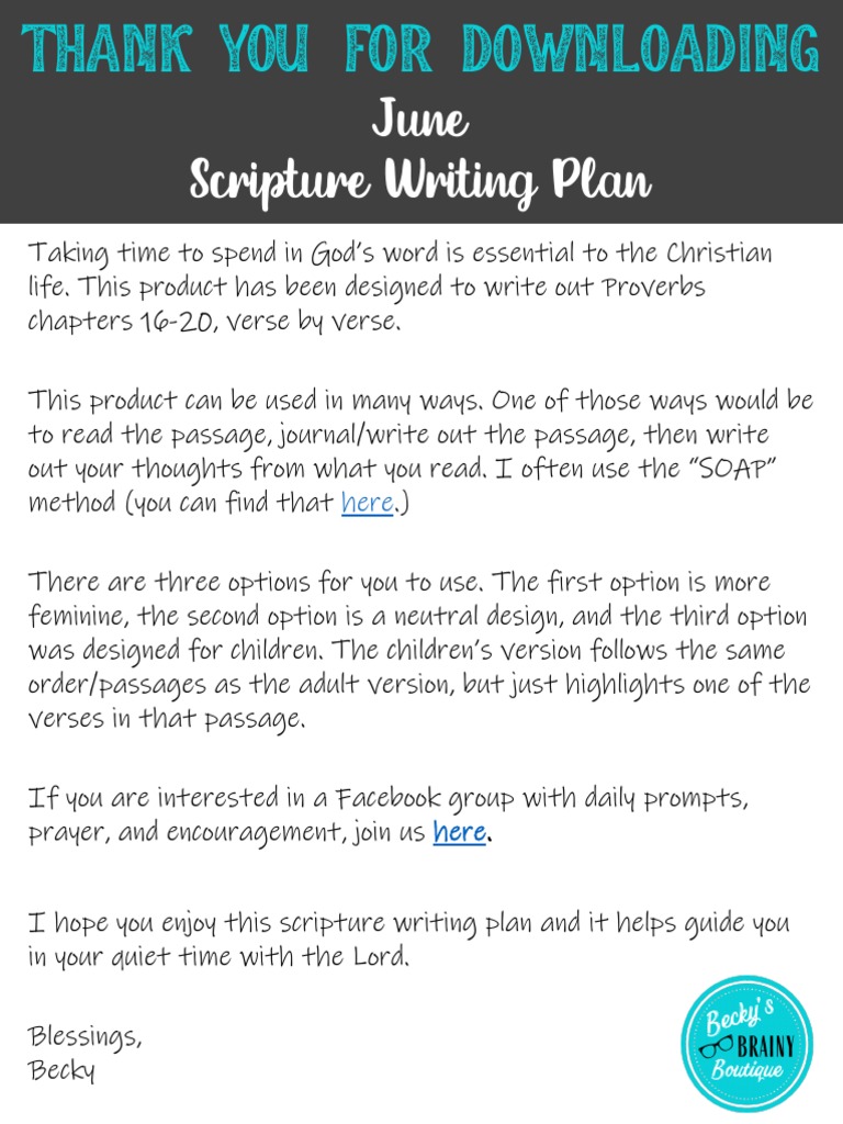 June Scripture Writing Plan | PDF | Book Of Proverbs