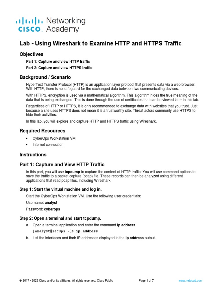 10.6.7 Lab - Using Wireshark To Examine HTTP and HTTPS Traffic | Download Free PDF | Hypertext ...