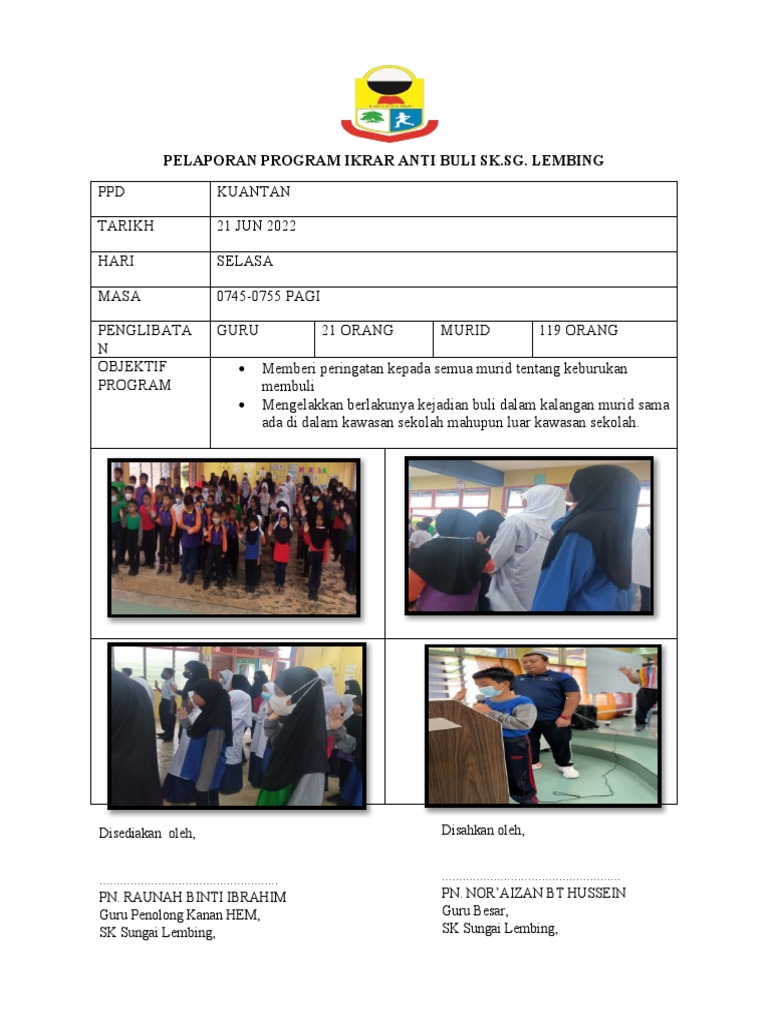Pelaporan Program Ikrar Anti Buli SK (Jun) | PDF