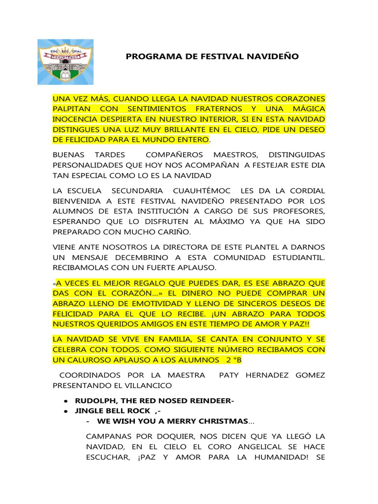 Programa de Festival Navideño | Descargar gratis PDF | Navidad | Bailes