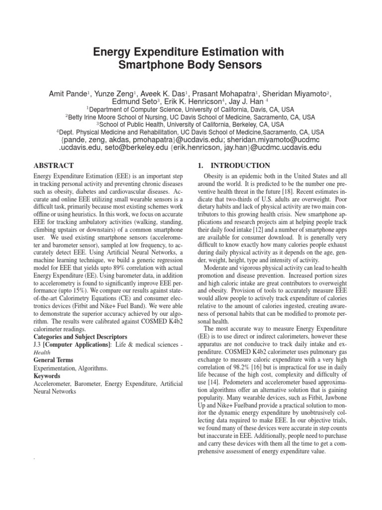 Estimating Energy Expenditure with High Accuracy Using Smartphone Sensors and Machine Learning ...