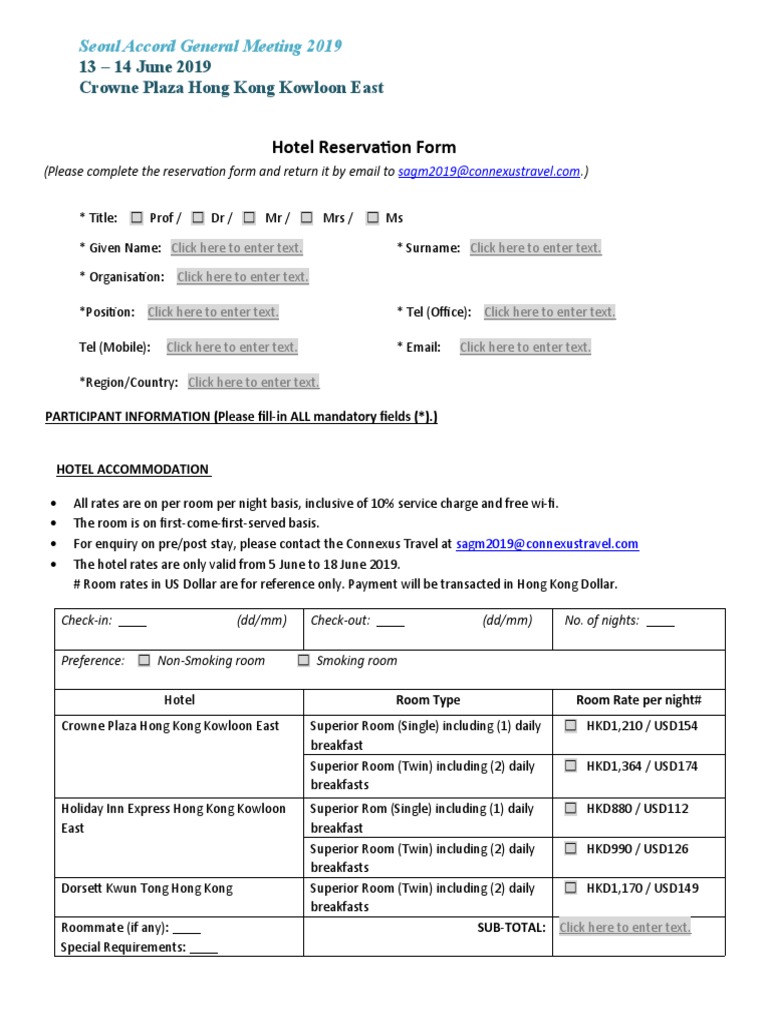 Hotel Reservation Form | PDF | Wire Transfer | Credit Card
