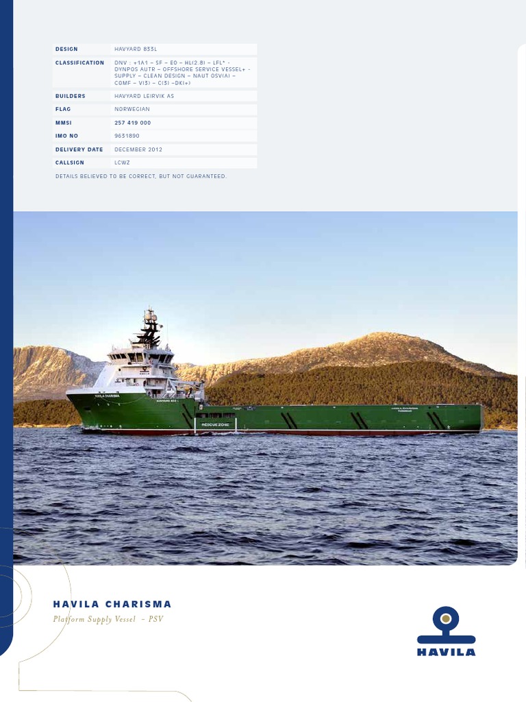 Havila Charisma Platform Supply Vessel Specs | PDF