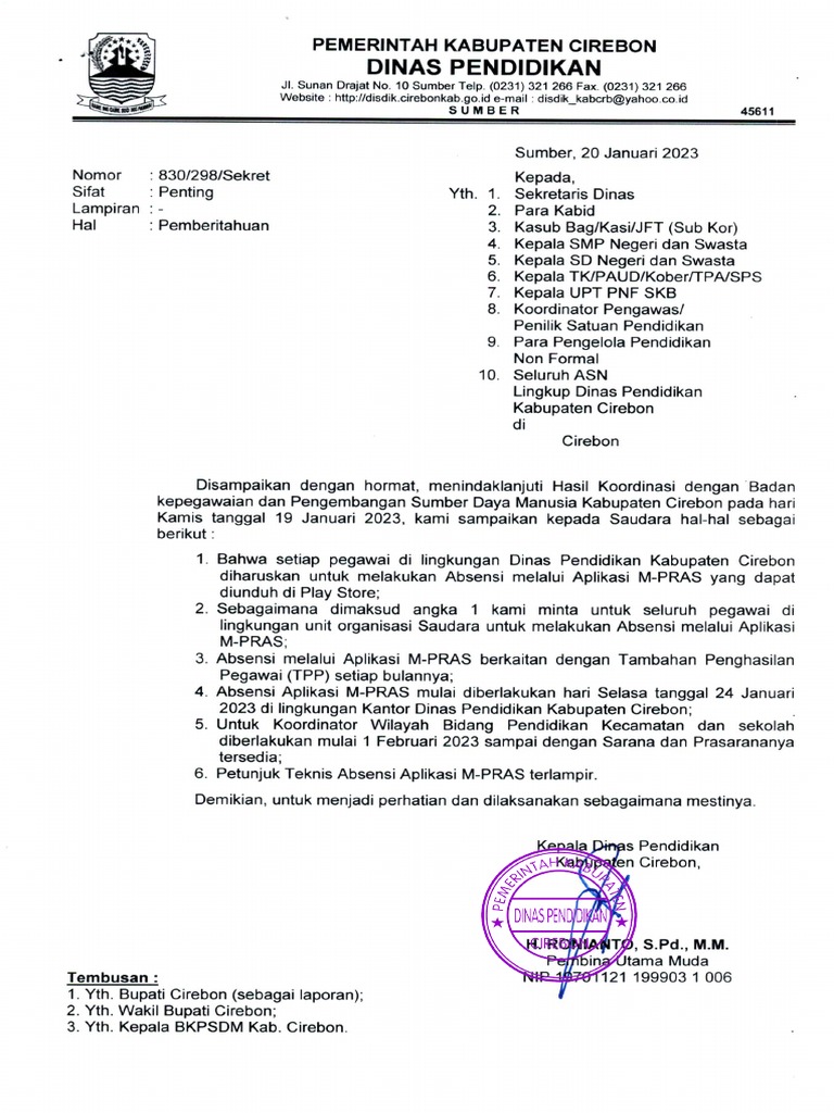Se Panduan Penggunaan M Pras Dinas Pendidikan Kabupaten Cirebon | PDF