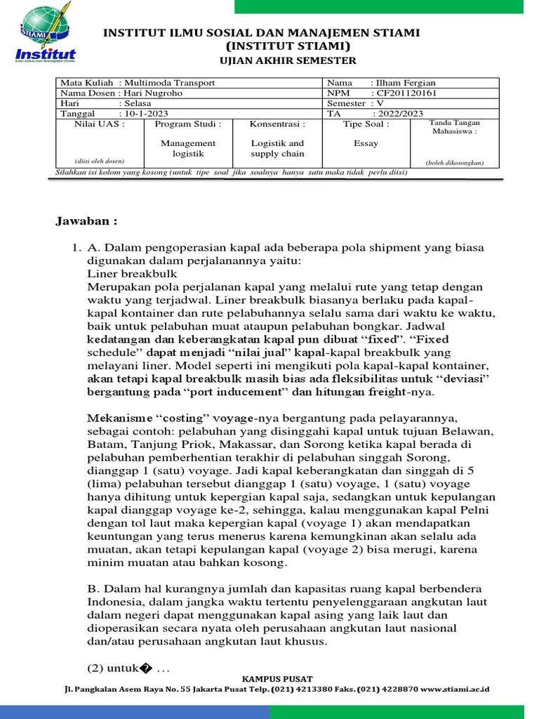 UAS Multimoda Transport STIAMI | PDF