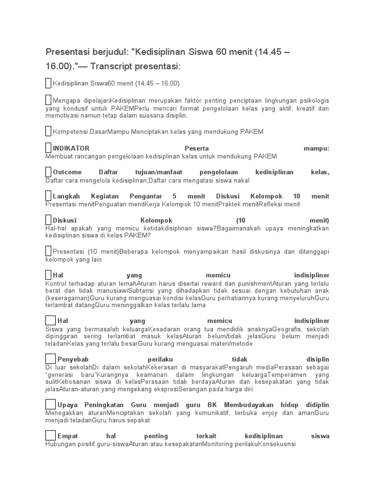 Kedisiplinan Siswa PAKEM | PDF | Pengembangan Diri | Karier & Perkembangan