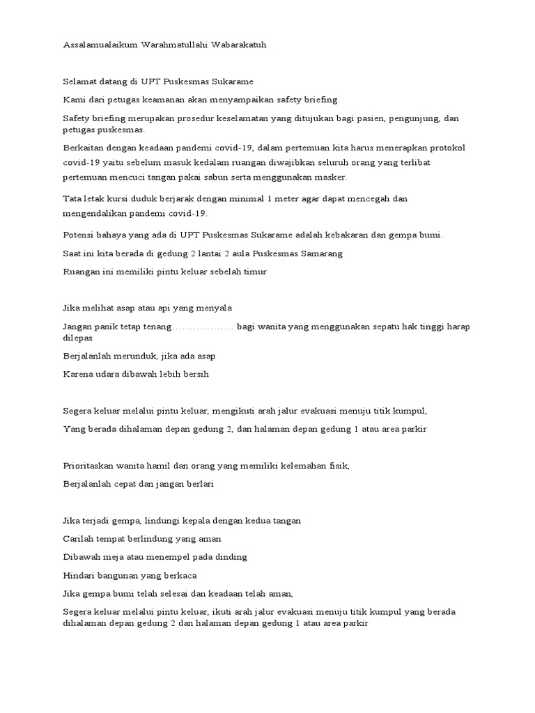 Teks Safety Briefing | PDF