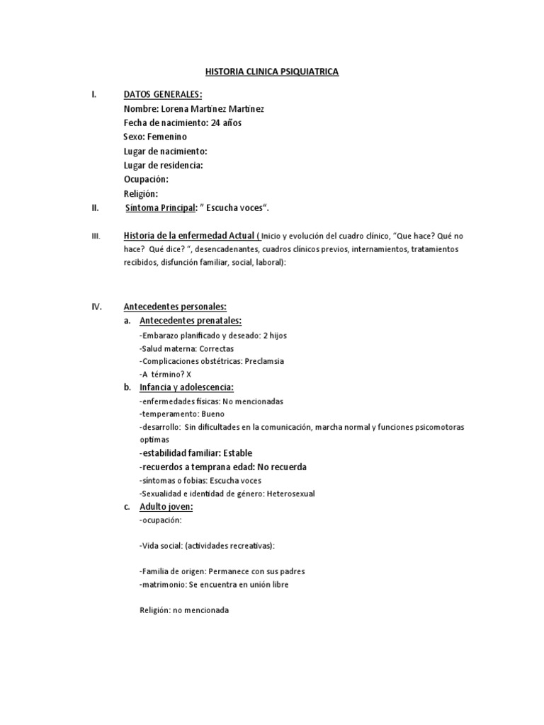 Formato de Historia Clinica Psiquiatrica | PDF | Esquizofrenia | Psiquiatría