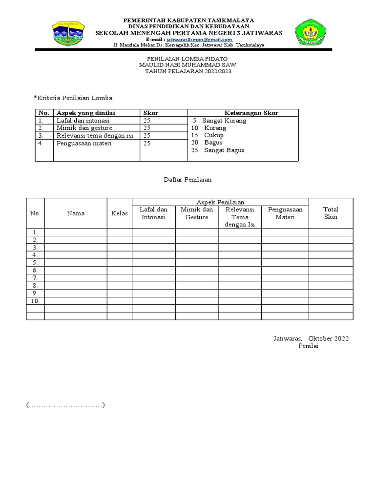 Format Penilaian Lomba Pidato | PDF