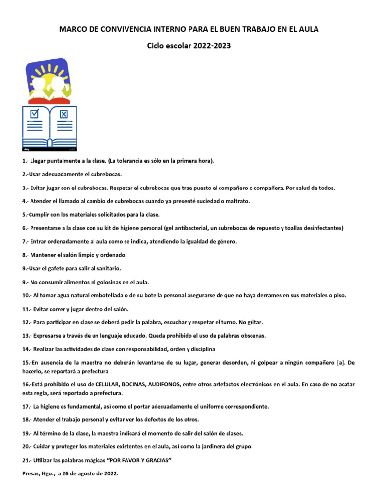 Reglamento Interno Aula-Ciclo 2022-2023 | PDF