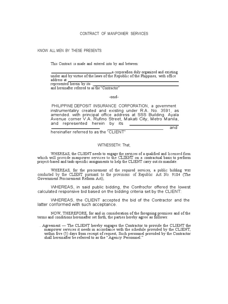Draft Contract - Manpower | PDF | Cost Of Living | Employment