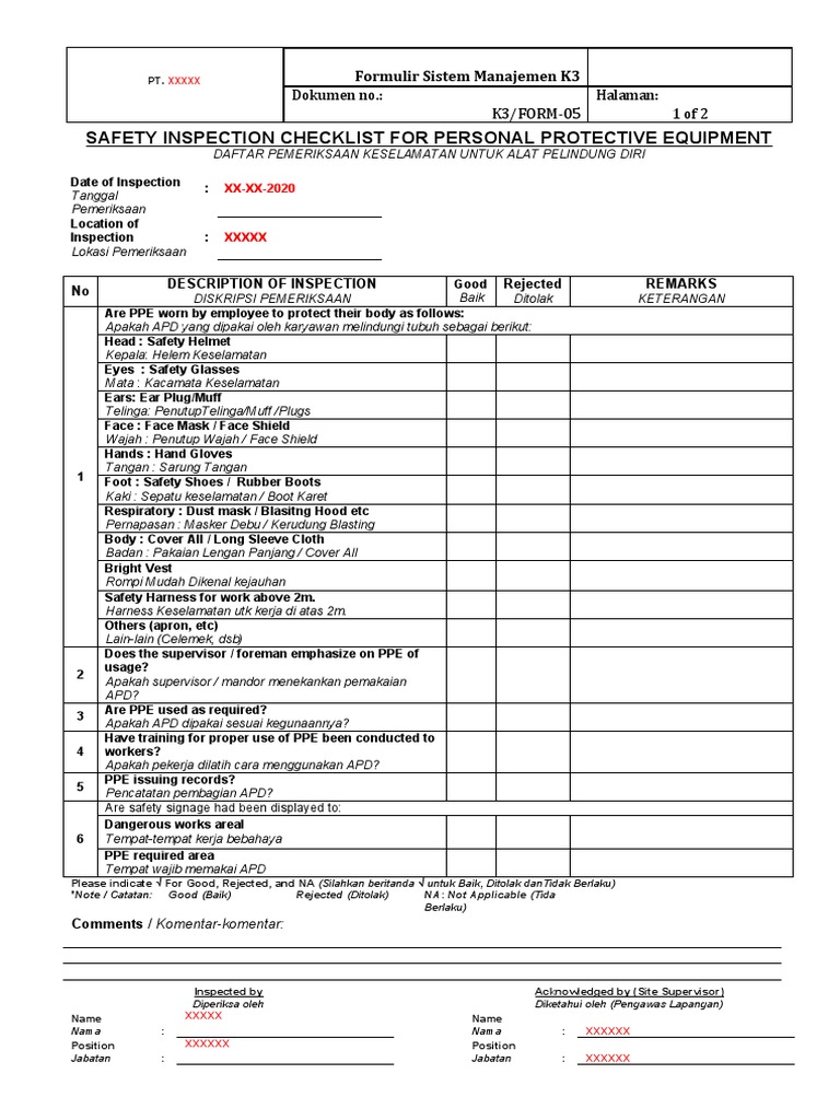 Checklist K3 Alat Pelindung Diri | PDF