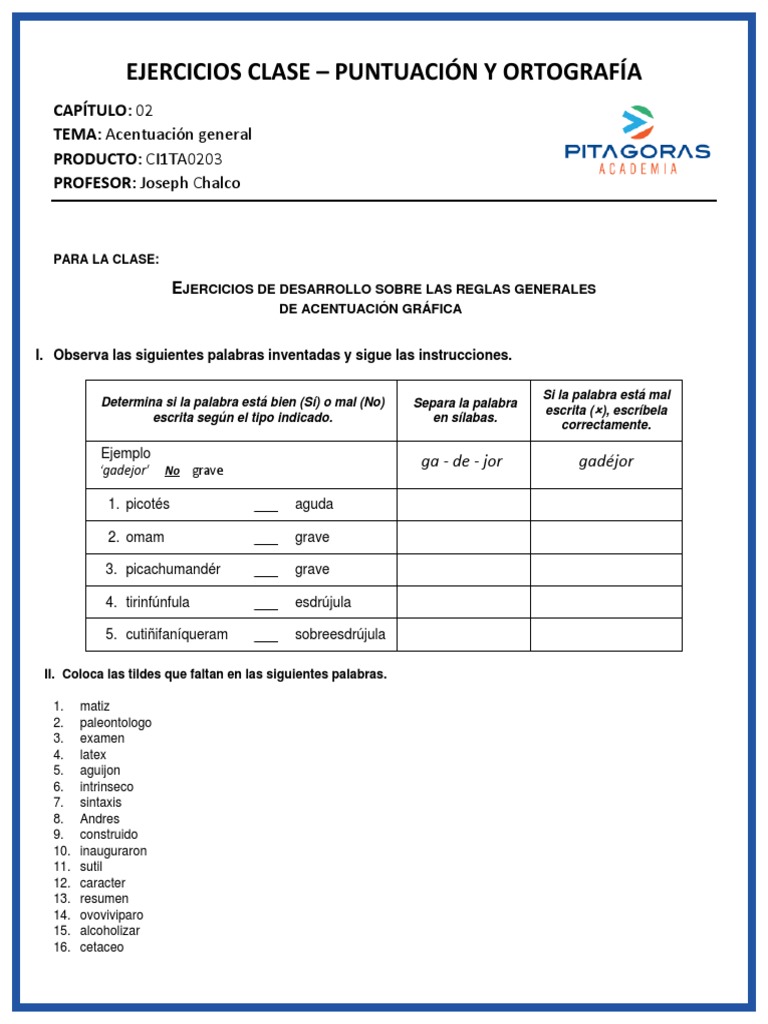 CI1TA0203 - PyO - EJE02 - ACENTUACIÓN GENERAL - Prof. Joseph Chalco | PDF | Sexismo | Lingüística
