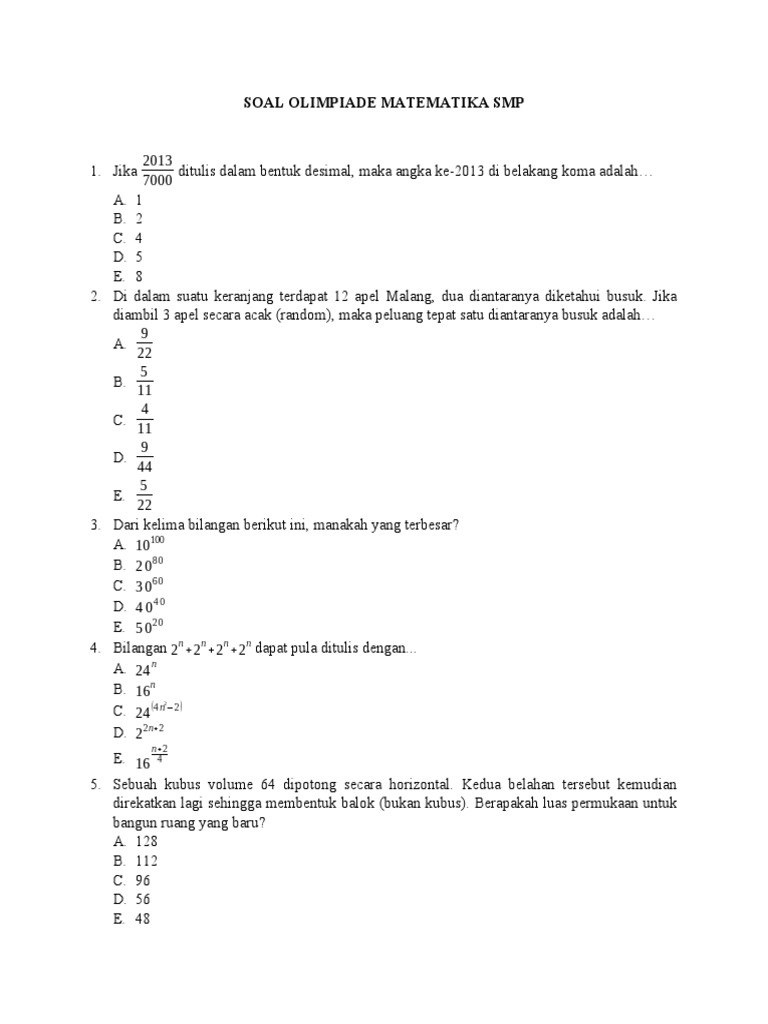 Soal Olimpiade Matematika SMP | PDF