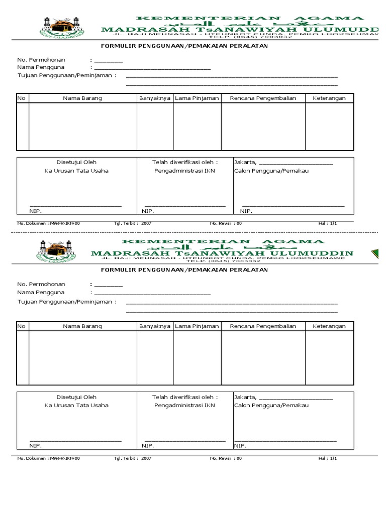 07 Form Peminjaman-Penggunaan Barang | PDF