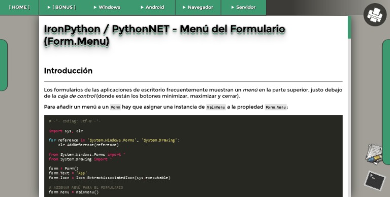 IronPython - PythonNET - Menú Del Formulario (Form - Menu) 3 | PDF