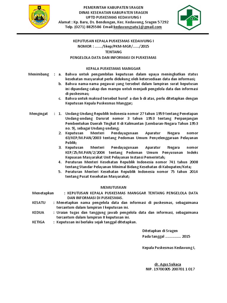 01 Contoh SK-PENGELOLA-DATA-DAN-INFORMASI | PDF