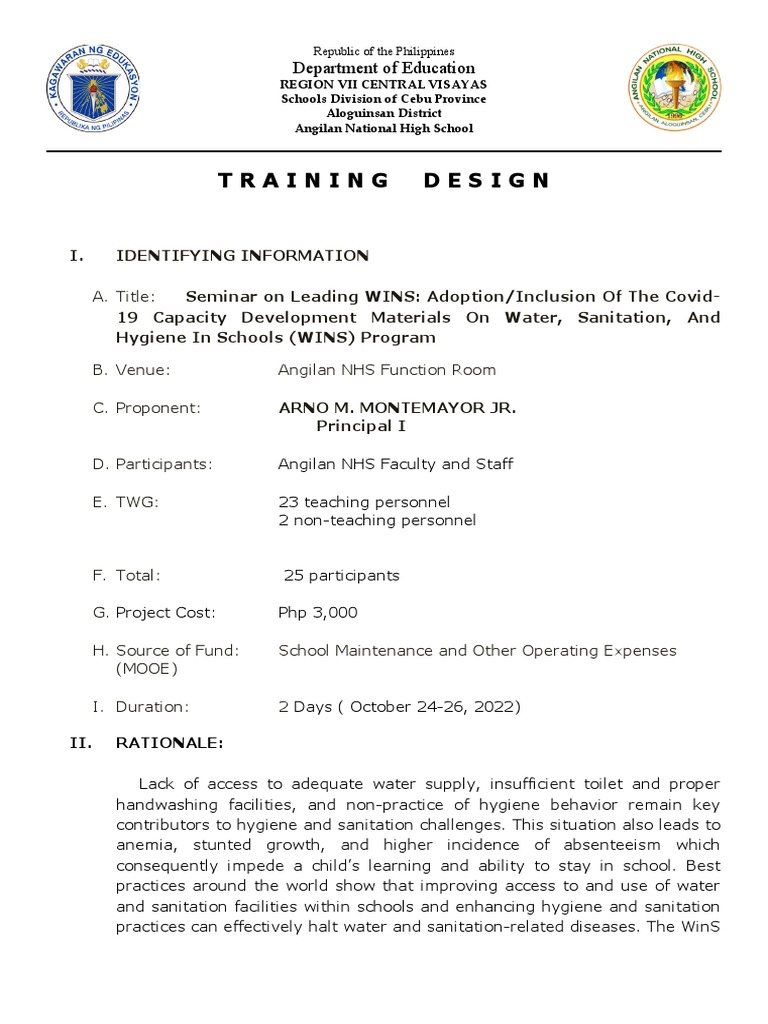 WASH and WINS Training Design | PDF | Wash | Sanitation