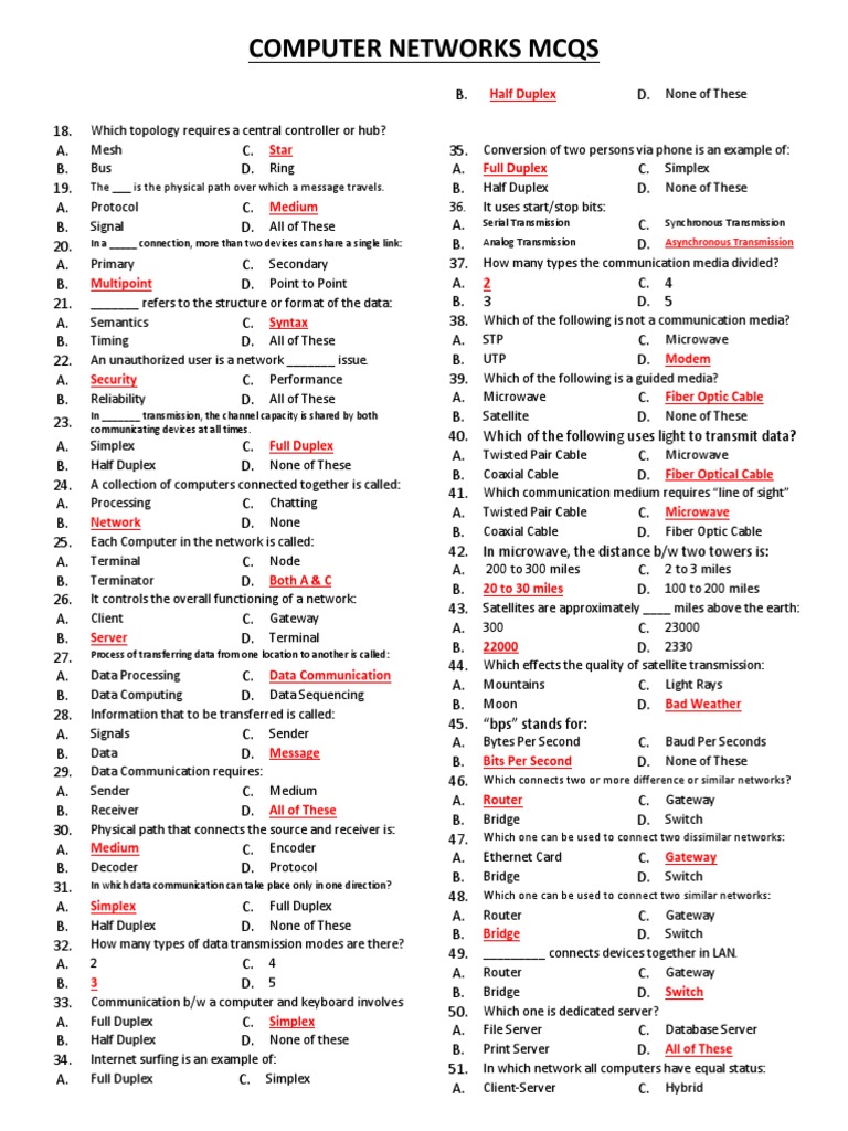Computer Networks MCQS | PDF | Network Topology | Computer Network