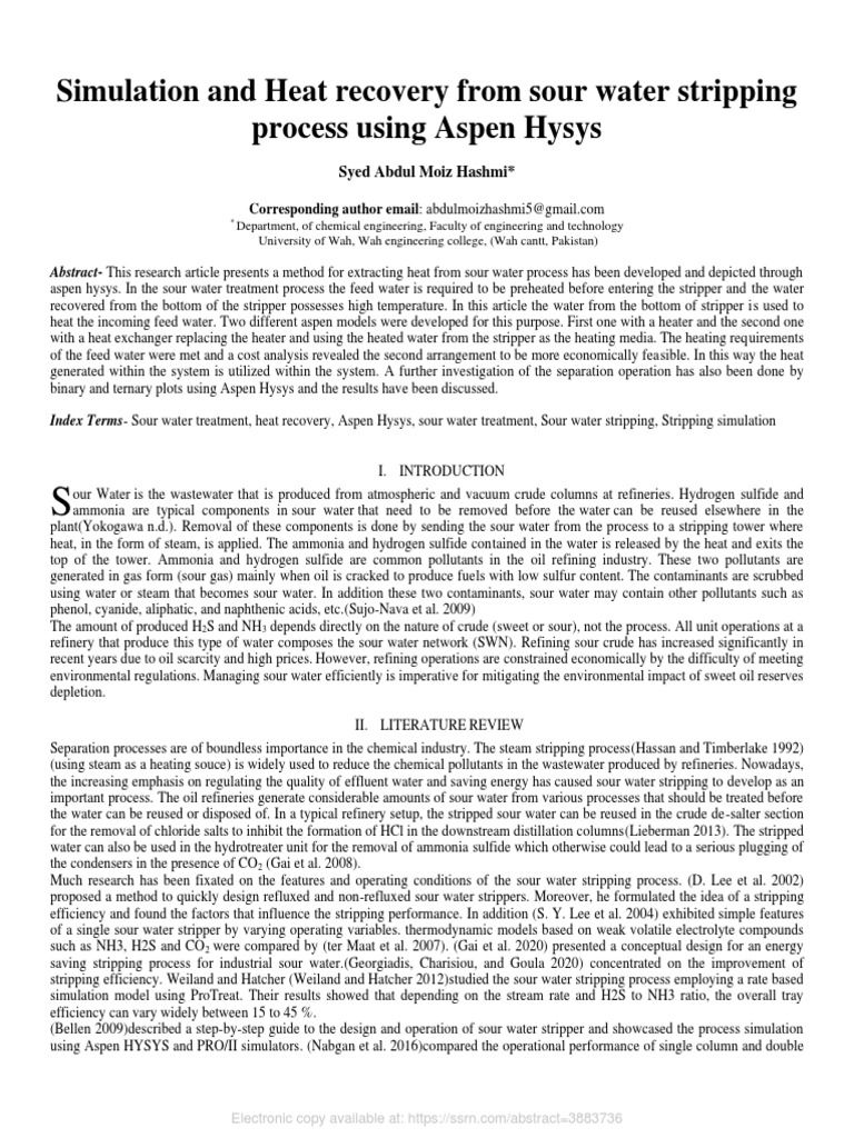Simulation and Heat recovery from sour water stripping process using Aspen Hysys | PDF | Oil ...
