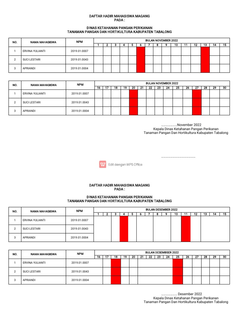 Absensi Magang Mahasiswa Tabalong | PDF