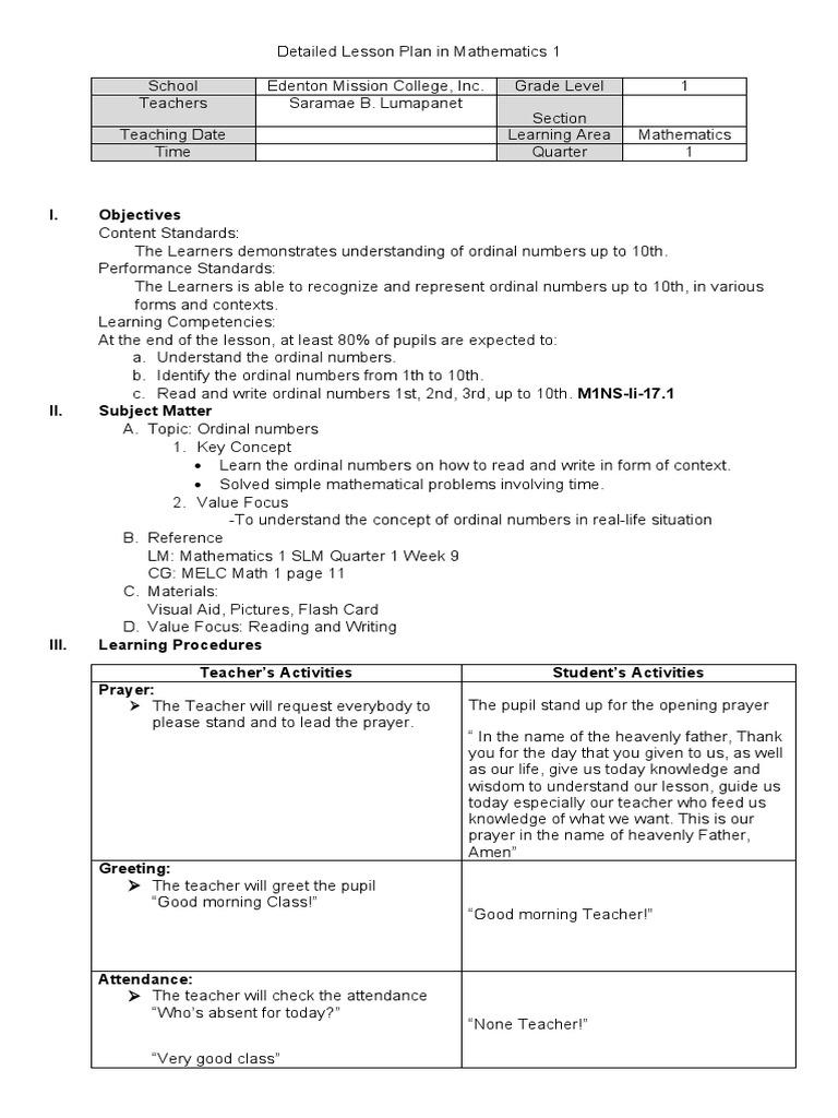 Detailed Lesson Plan in Mathematics 2 | PDF | Lesson Plan | Learning