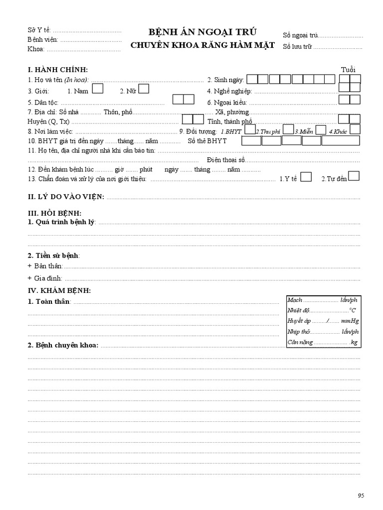 Benh An Ngoai Tru RHM | PDF