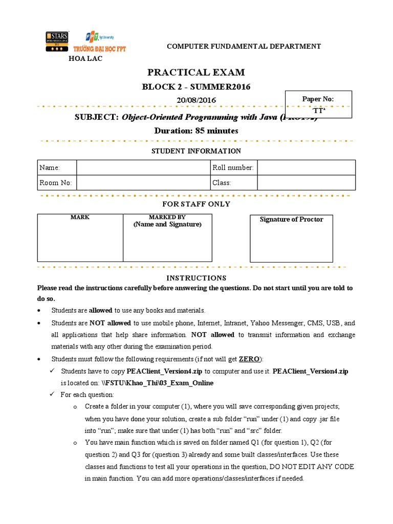 Java OOP Exam Instructions 2016 | PDF | Class (Computer Programming) | Software