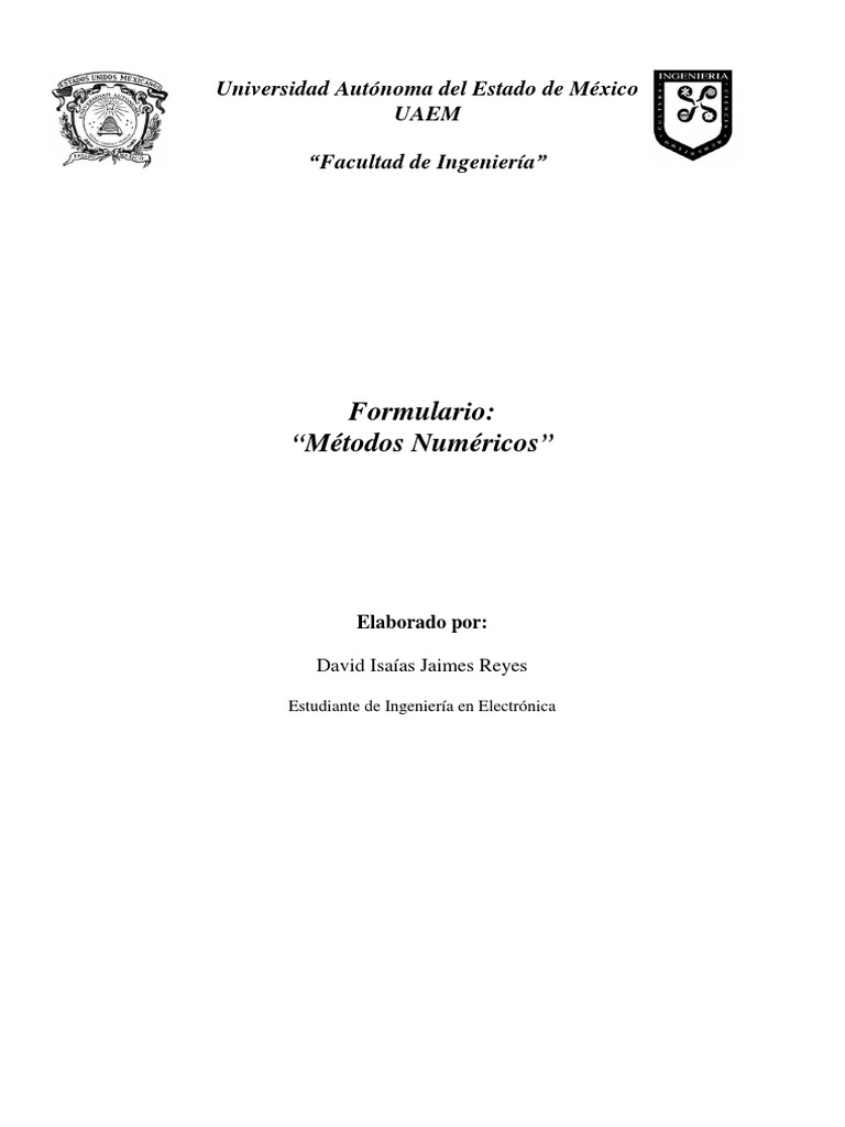 Formulario Metodos Numericos | PDF | Análisis numérico | Ecuaciones