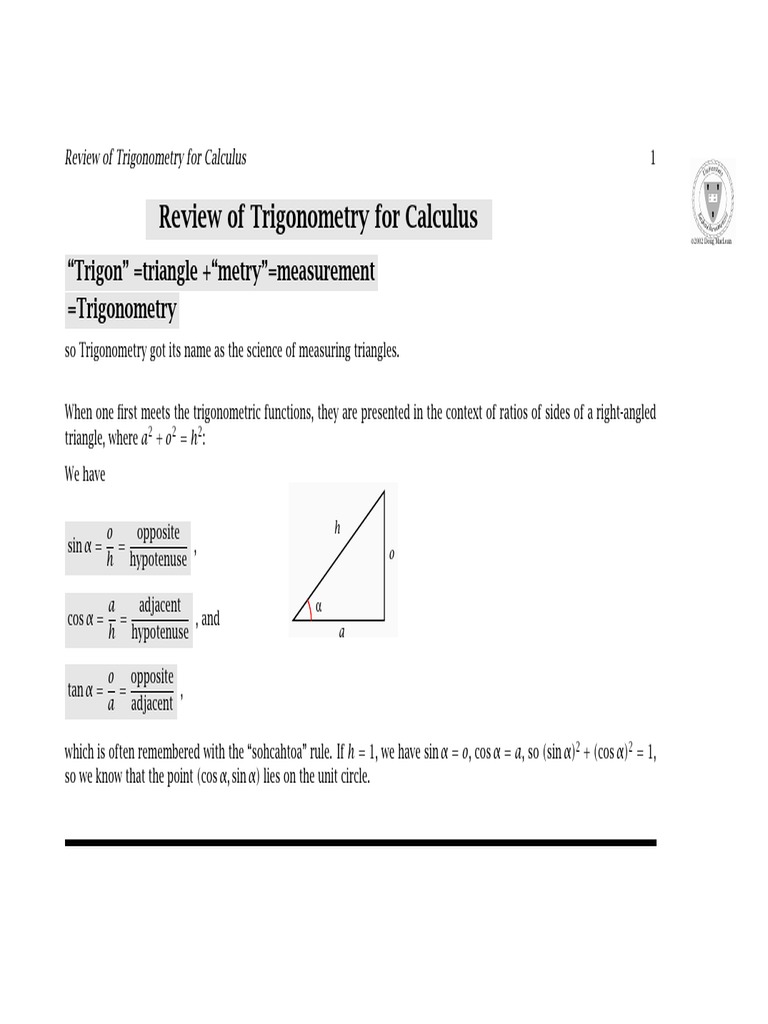 Review of Trigonometry for Calculus (less than 40 chars | PDF ...
