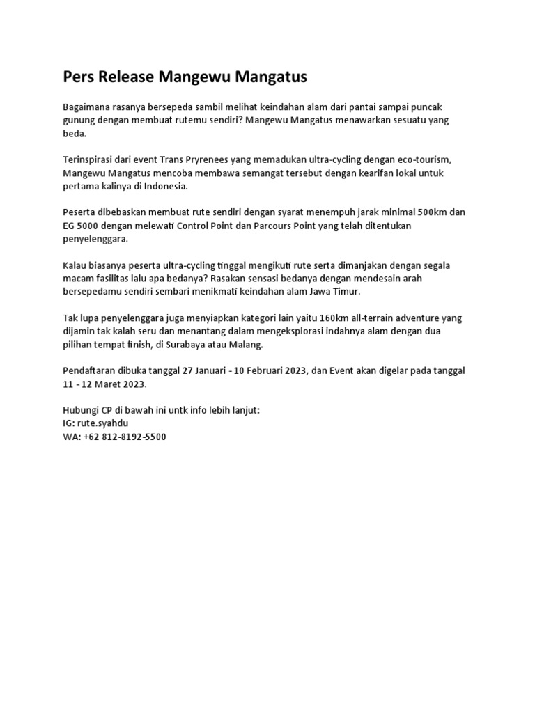 Pers Release Mangewu Mangatus | PDF