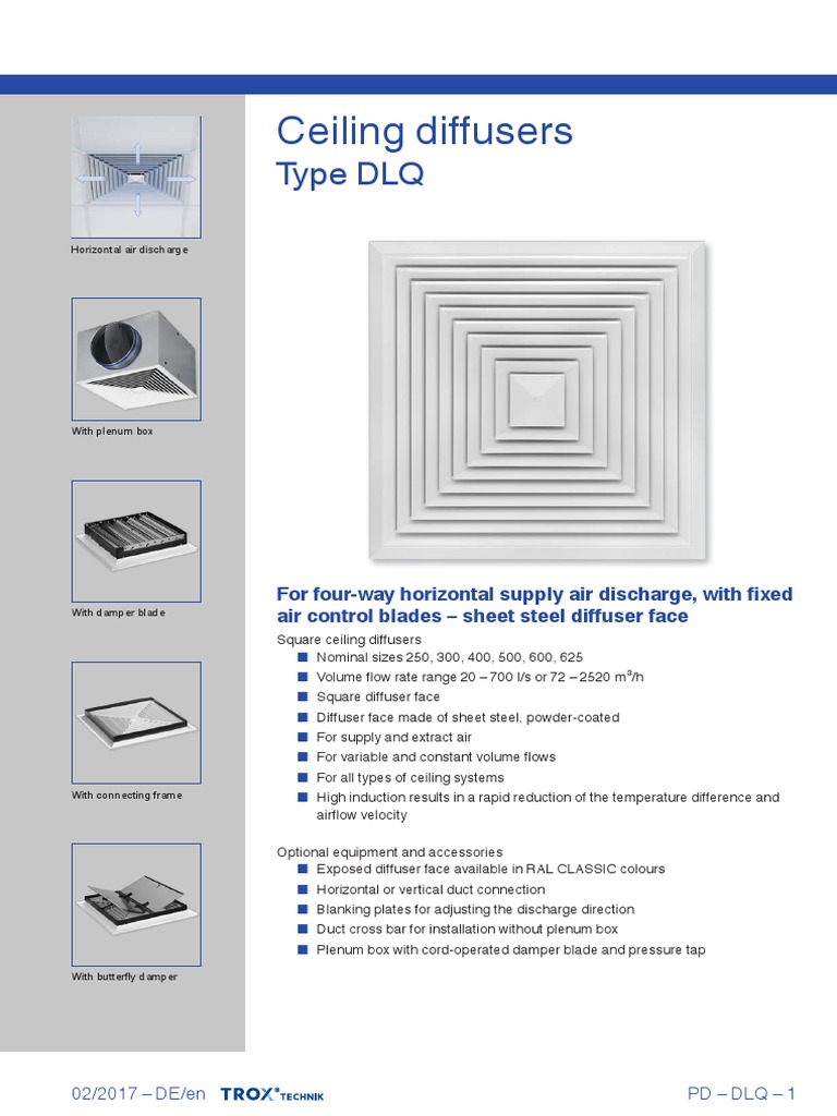Ceiling Diffusers: Type DLQ | Download Free PDF | Duct (Flow) | Flow Measurement