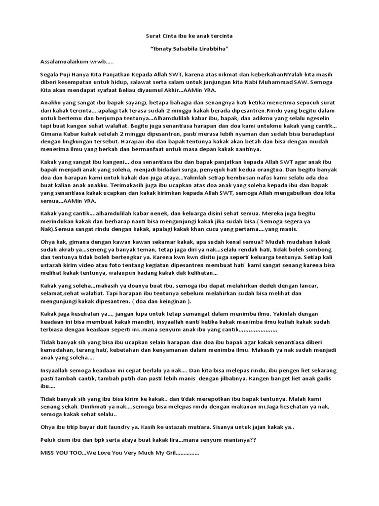 Surat Cinta Ibu Ke Anak Tercinta | PDF | Memasak, Makanan, & Anggur ...