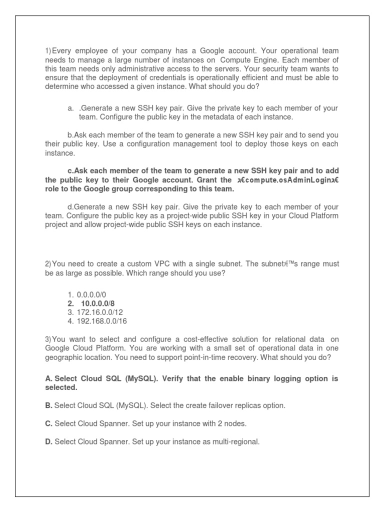 GCP Dump Questions | PDF | Cloud Computing | Information Technology ...