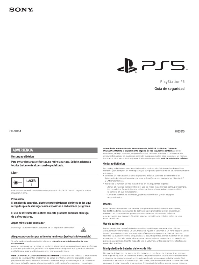 CFI-10XXA PS5 Safety Guide$es-Es | PDF | Blu Ray | Juegos de consolas